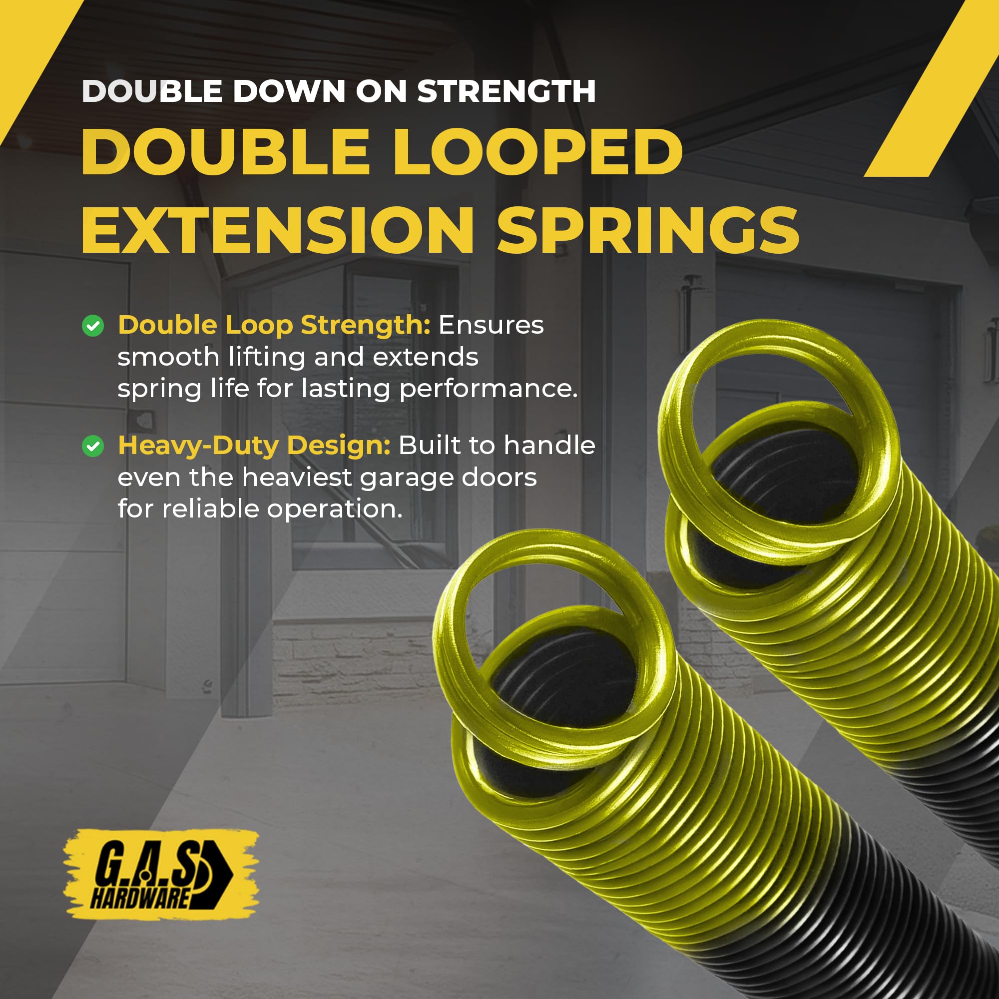 G.A.S Hardware 130 lb. Heavy-Duty Double-Looped Garage Door Extension Spring (2-Pack) - Yellow | Springs for Garage Door Repair Garage Hardware Parts (130-Yellow)