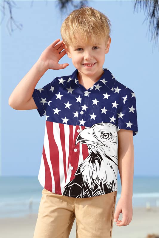 BesserBay Kids Boys Patriotic 4th of July Eagle Shirt American Flag Hawaiian Button Down Tshirt 9-10 Years