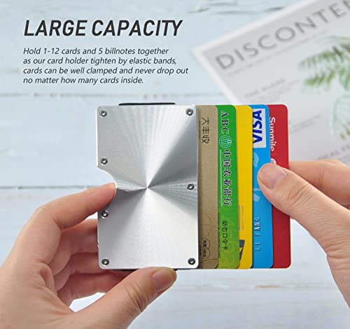 Metal Wallets for Men with Money Clip - Slim Minimalist Aluminum Wallet Credit Card Holder RFID Blocking(Cd Raised Grain, Silver)