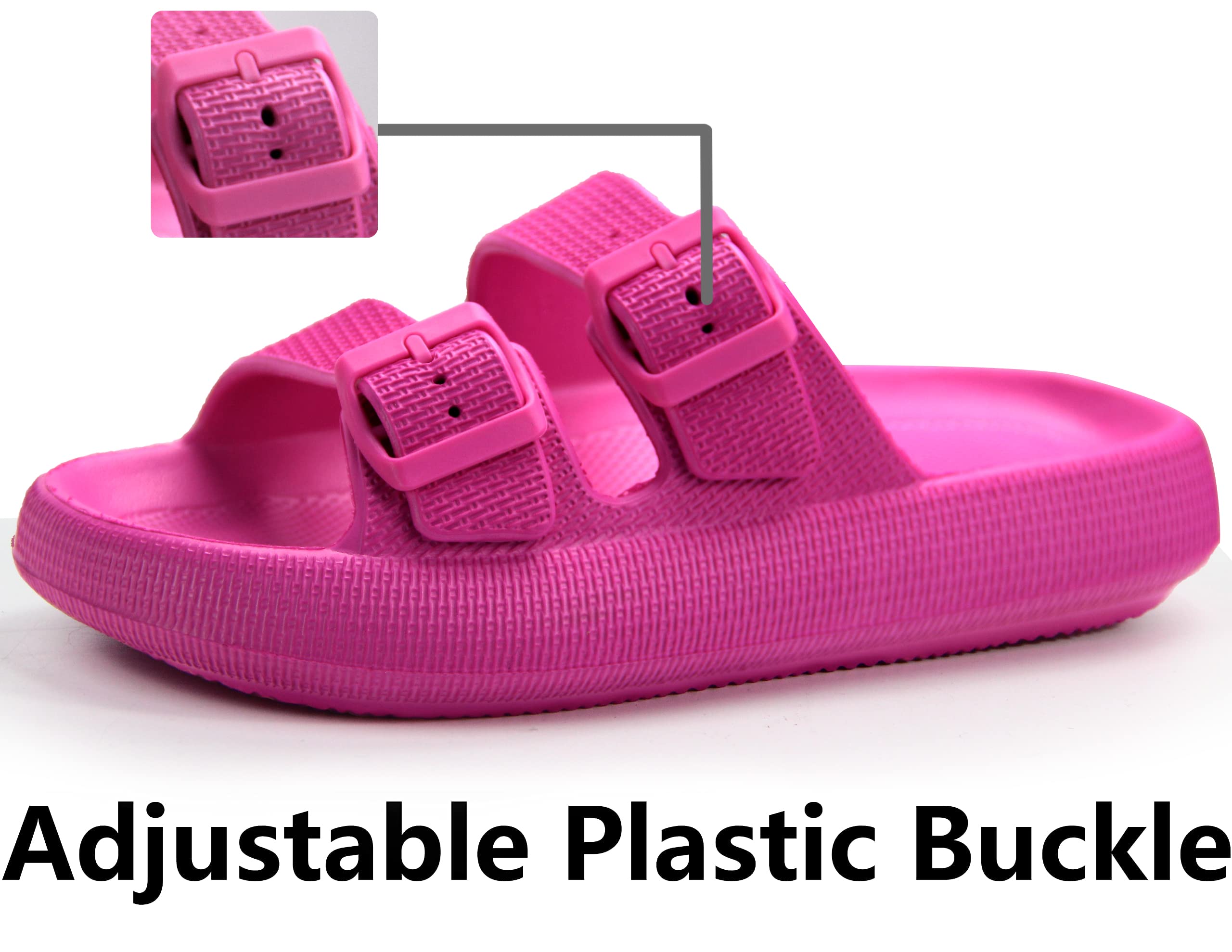 Weweya Double Buckle Slides for Women Pillow Slippers Hot Pink Cushioned Foam Slides Sandals Hot Pink Women Size 5.5 6 6.5
