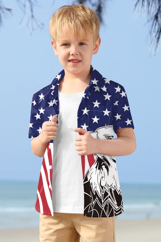 BesserBay Kids Boys Patriotic 4th of July Eagle Shirt American Flag Hawaiian Button Down Tshirt 9-10 Years