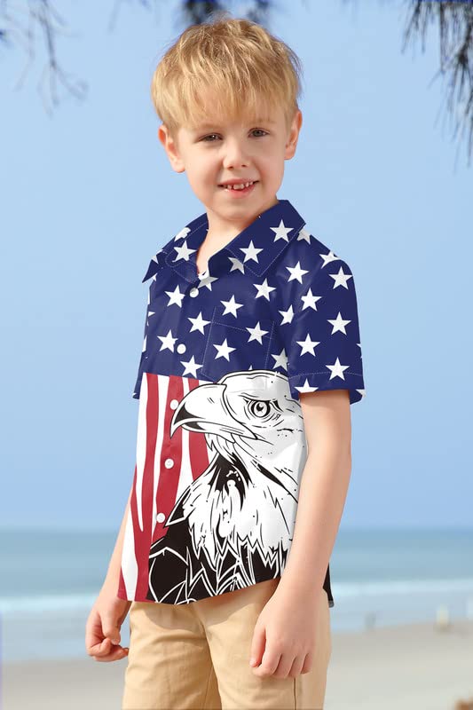 BesserBay Kids Boys Patriotic 4th of July Eagle Shirt American Flag Hawaiian Button Down Tshirt 9-10 Years