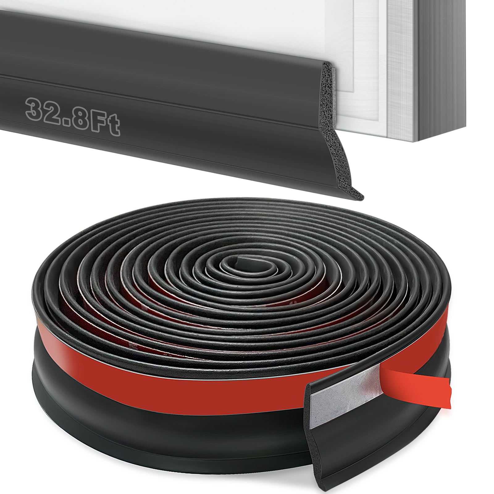 Universal Garage Door Threshold Seals Bottom Rubber Replacement, weatherproofing Garage Door Weather Stripping with Nails (32.8ft)