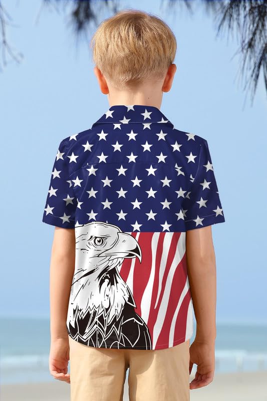 BesserBay Kids Boys Patriotic 4th of July Eagle Shirt American Flag Hawaiian Button Down Tshirt 9-10 Years