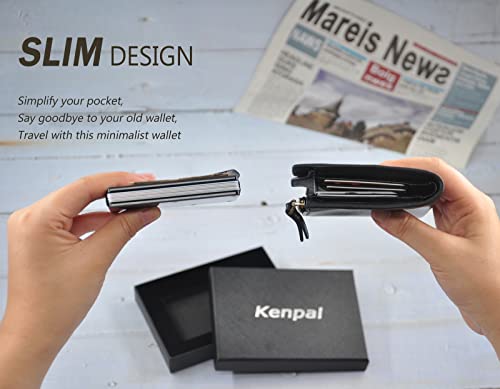 Metal Wallets for Men with Money Clip - Slim Minimalist Aluminum Wallet Credit Card Holder RFID Blocking(Cd Raised Grain, Silver)