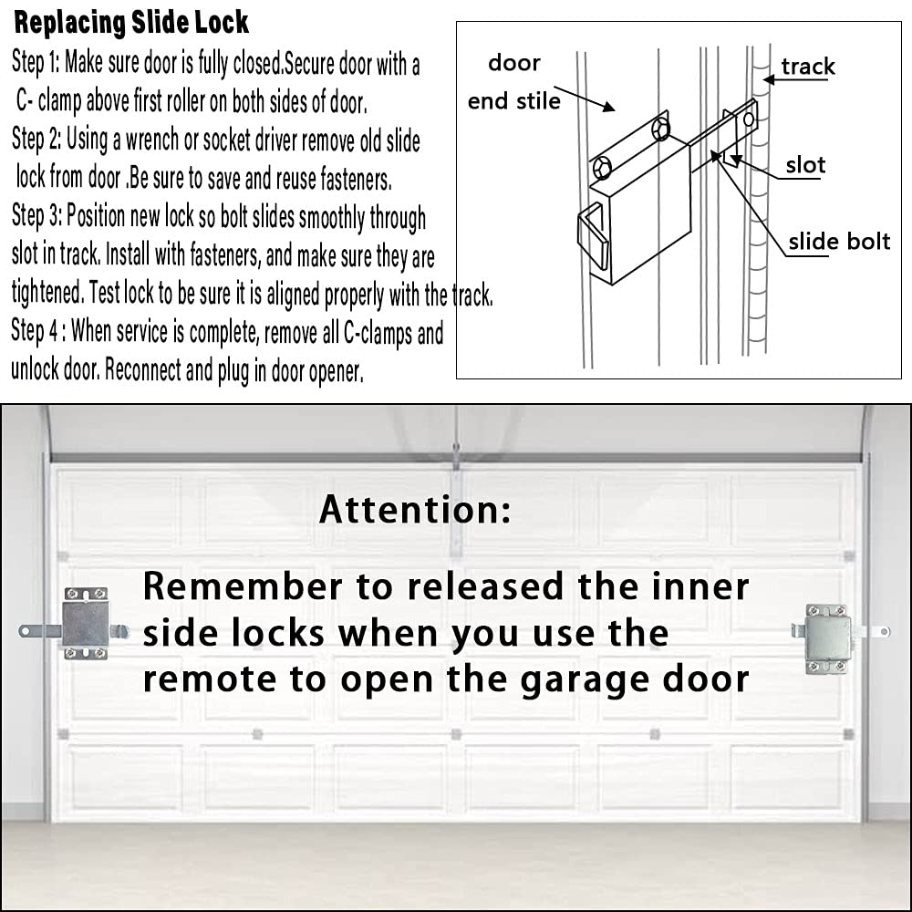 SINCERITYLI Garage Door Side Lock Inside Deadlock for Most Garage Door Galvanized Steel -1pack, Silver