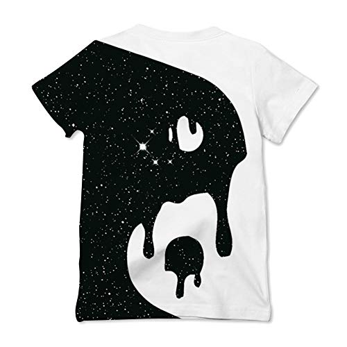 Ainuno Cool Shirts for Boys Girls Kids White and Black T-Shirt Galaxy Printed Tees Size 12-14 Crewneck Short Sleeve 9-10 Years Old