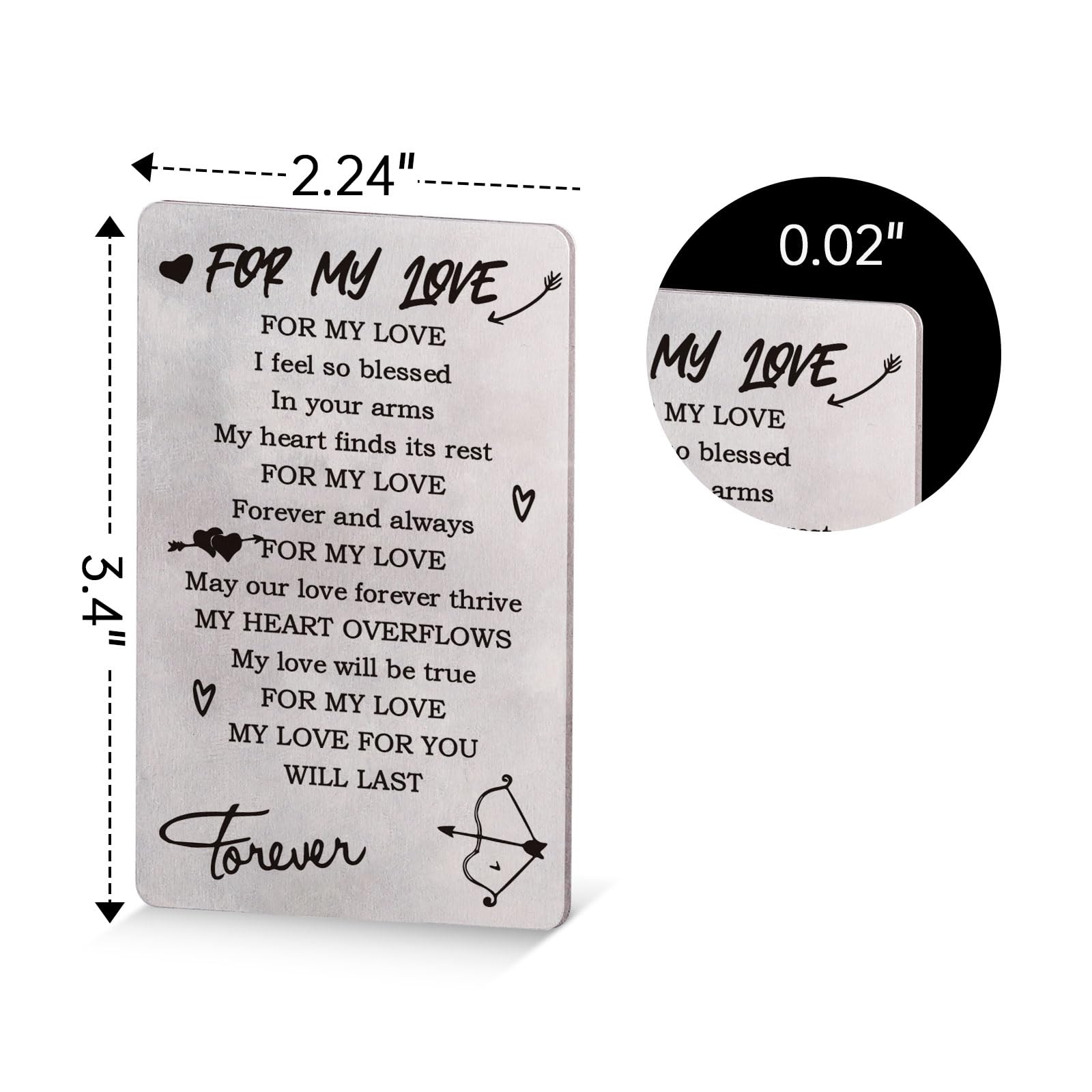 Demiwise Wallet Card, Metal Engraved Wallet Insert Card(FOR MY LOVE ), Metal Gift Card for Him or Her, Anniversary Card for Wedding, Birthday and Valentine's Day