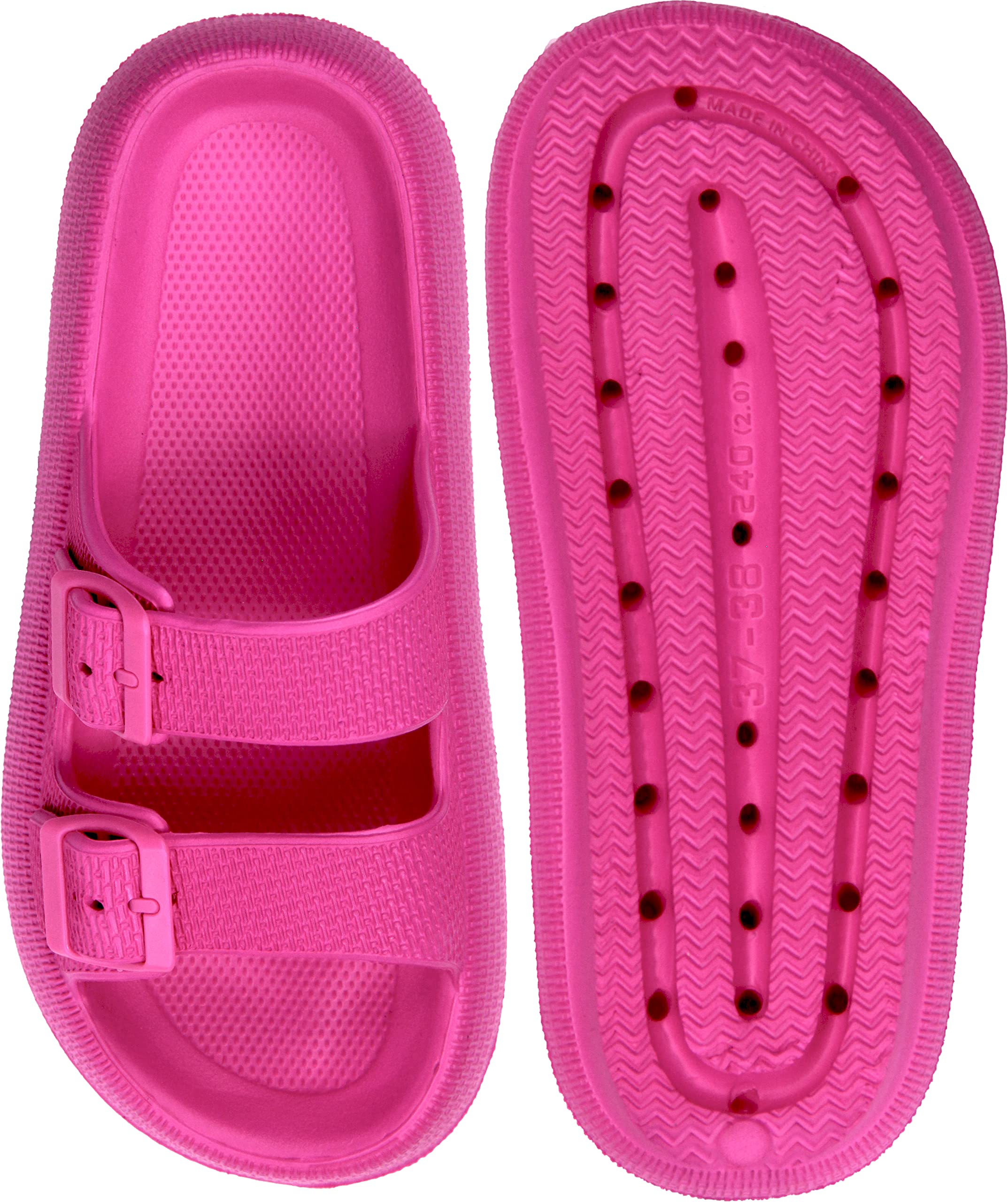 Weweya Double Buckle Slides for Women Pillow Slippers Hot Pink Cushioned Foam Slides Sandals Hot Pink Women Size 5.5 6 6.5