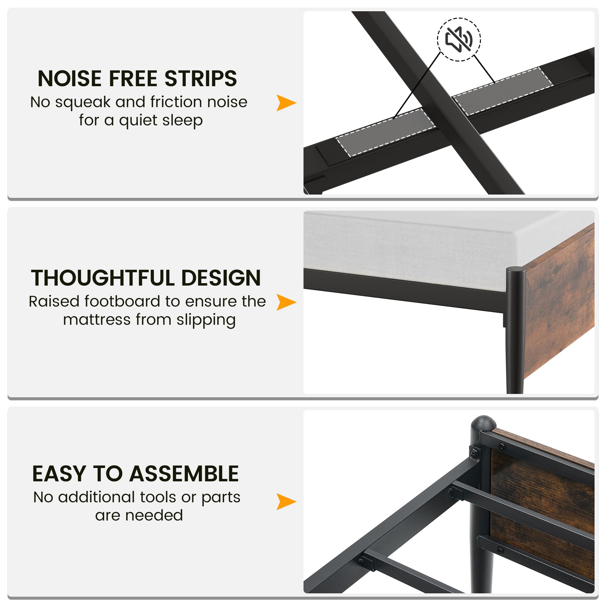 IDEALHOUSE Full Size Metal Bed Frame with Wooden Headboard and Footboard, Platform Full Bed Frame with Under Bed Storage, Strong Metal Slat Support, No Box Spring Needed, Brown