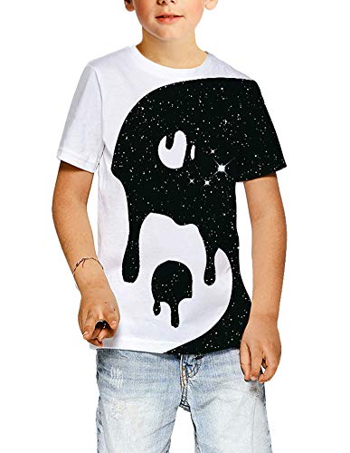 Ainuno Cool Shirts for Boys Girls Kids White and Black T-Shirt Galaxy Printed Tees Size 12-14 Crewneck Short Sleeve 9-10 Years Old