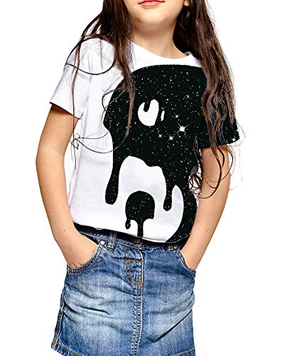 Ainuno Cool Shirts for Boys Girls Kids White and Black T-Shirt Galaxy Printed Tees Size 12-14 Crewneck Short Sleeve 9-10 Years Old