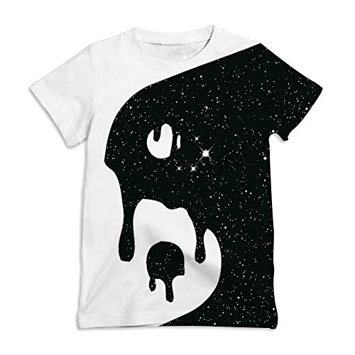 Ainuno Cool Shirts for Boys Girls Kids White and Black T-Shirt Galaxy Printed Tees Size 12-14 Crewneck Short Sleeve 9-10 Years Old
