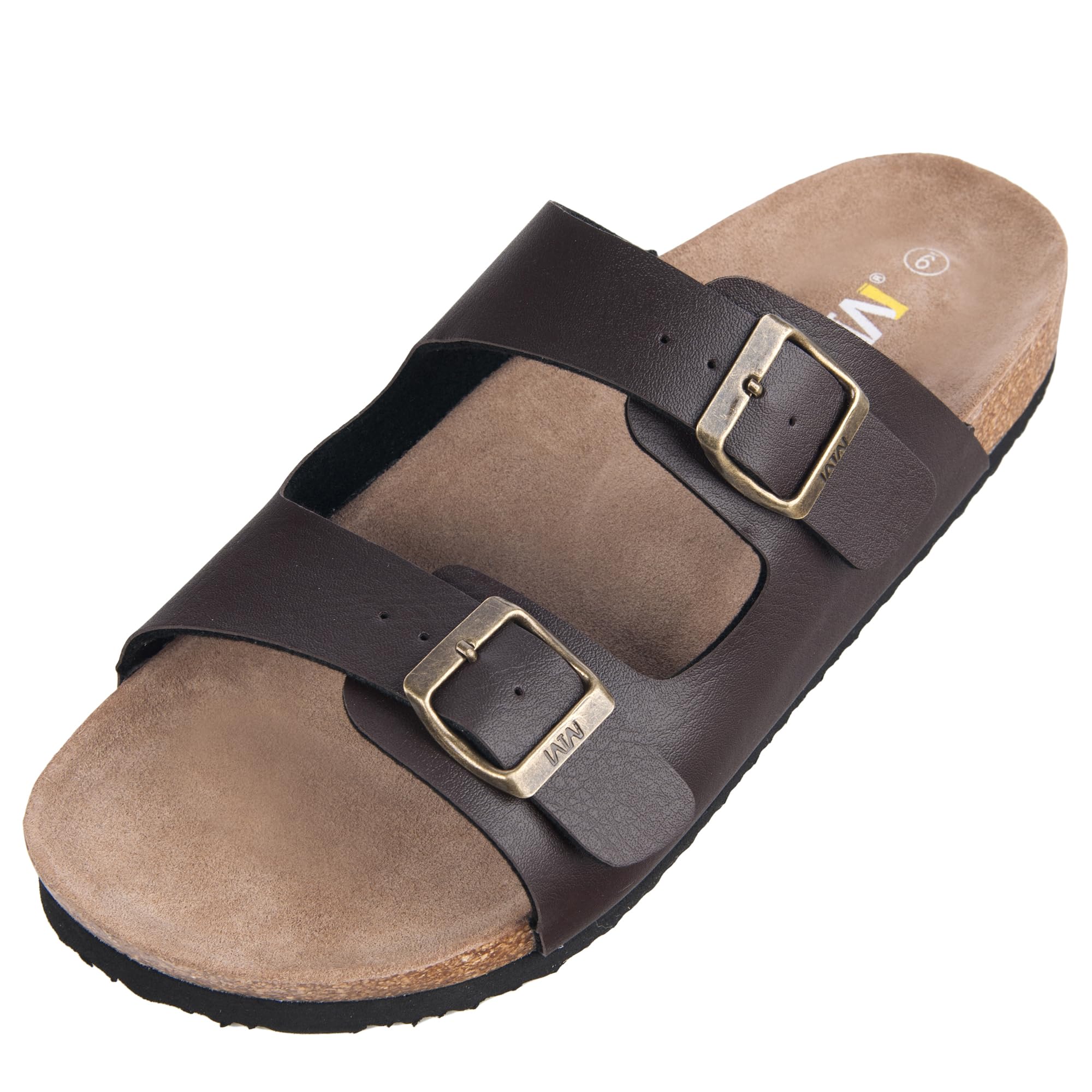 WTW Men's Cork Footbed Sandals Slip on Beach Slide Slipper Shoes with Adjustable Metal Buckle Strap for Men Causal Style