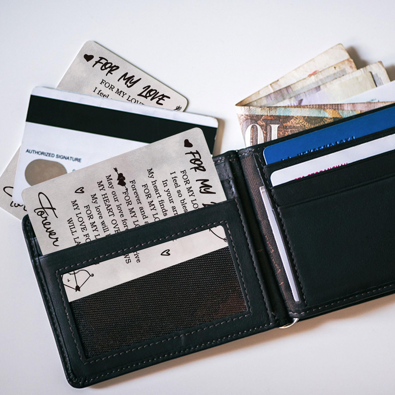 Demiwise Wallet Card, Metal Engraved Wallet Insert Card(FOR MY LOVE ), Metal Gift Card for Him or Her, Anniversary Card for Wedding, Birthday and Valentine's Day