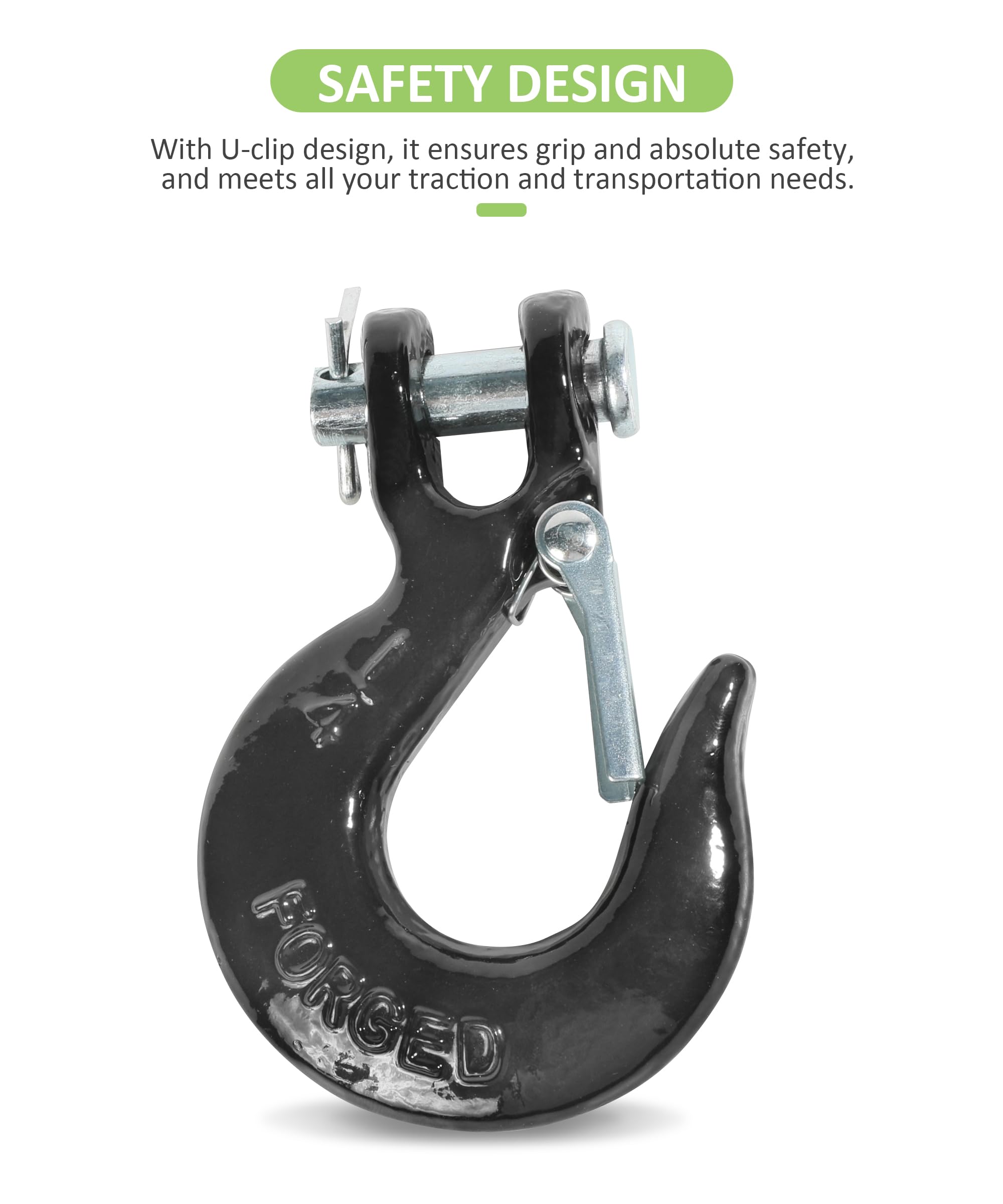 RACOONA Winch Hook,Chain Hook,1/4 inch Clevis Slip Hook with Safety Latch,Car Accessories Heavy Duty Safety Chain Hook,Forged Steel Towing Winch Hook for ATV UTV,Fit 3/16” 1/4” Synthetic Winch Rope