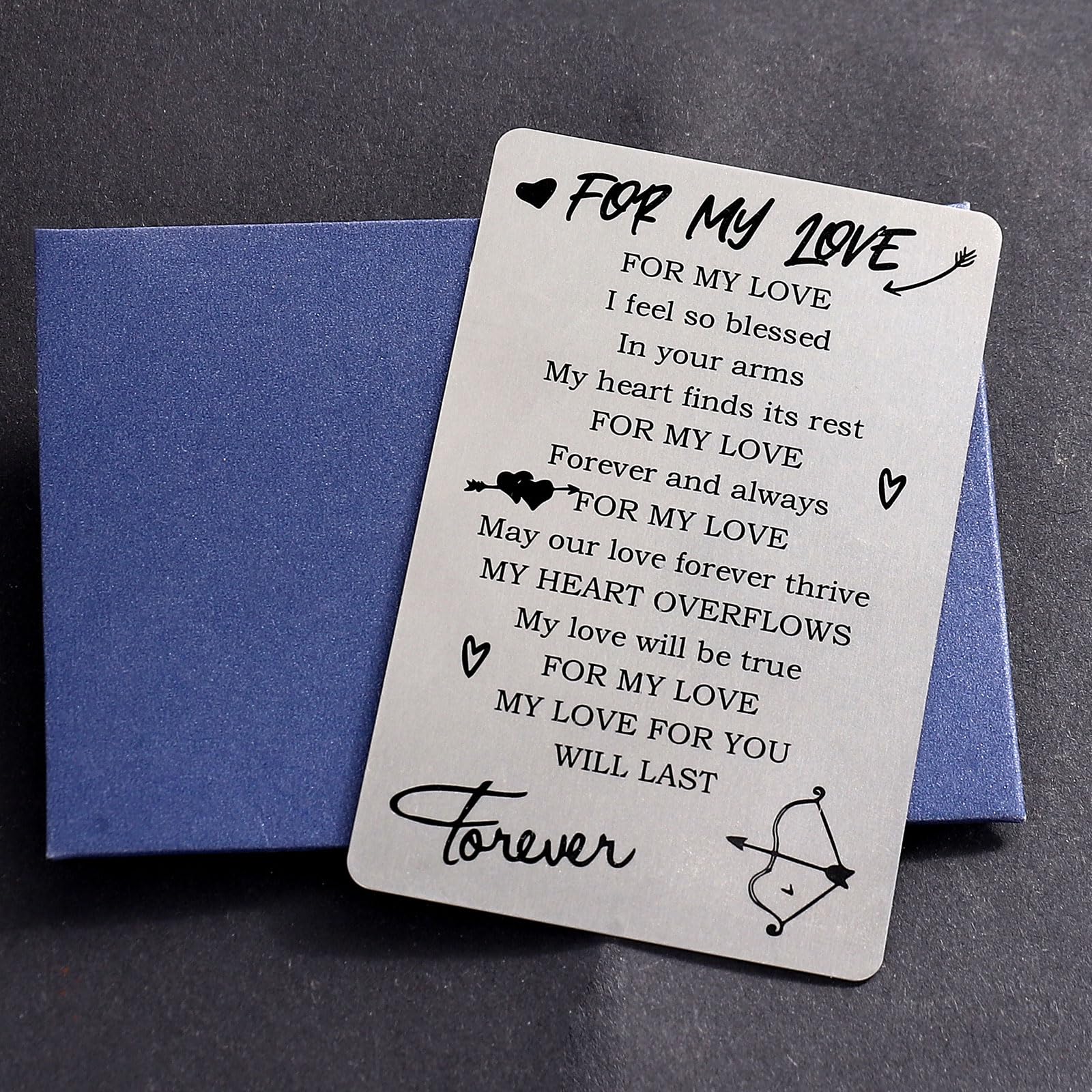 Demiwise Wallet Card, Metal Engraved Wallet Insert Card(FOR MY LOVE ), Metal Gift Card for Him or Her, Anniversary Card for Wedding, Birthday and Valentine's Day