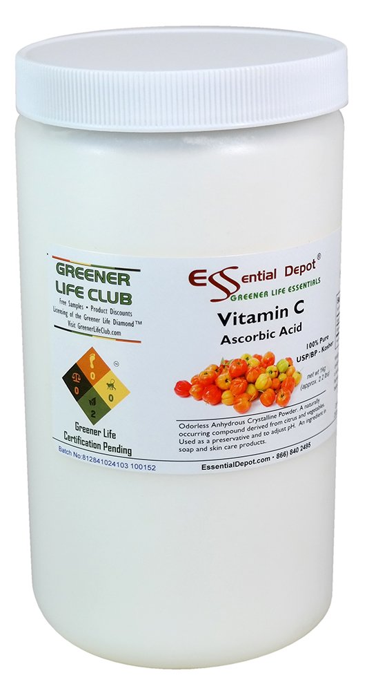 Essential Depot Ascorbic Acid Powder - Vitamin C - 2.2 lbs - 1 KG - USP - Safety Sealed HDPE Container with resealable Cap