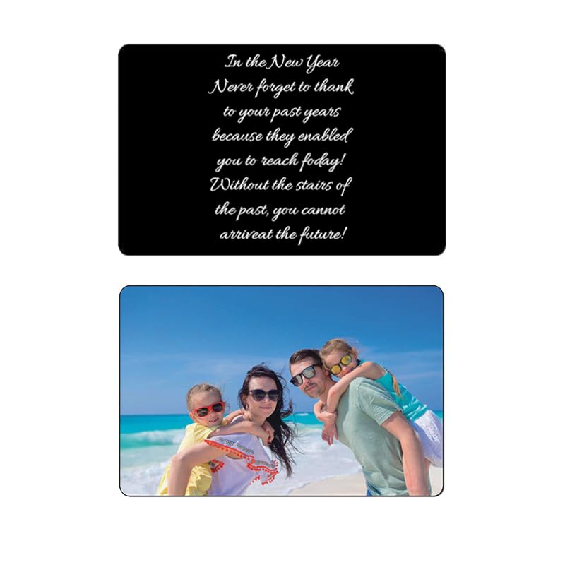 Eletizy Personalized Picture/Text Wallet Metal Card, Custom Color Print Picture Double Side Wallet Insert Card for Love Note, Anniversary, Husband Wife, Family, Boyfriend,Girlfriend (Black)