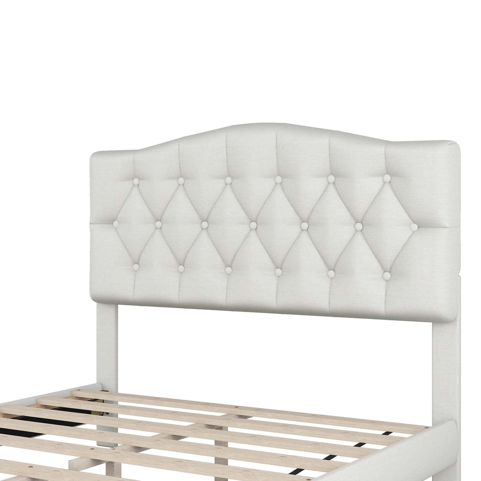 Full Size Upholstered Platform Bed Frame with Saddle Curved Headboard and Diamond Tufted Details, Wooden Slats Support, No Box Spring Needed for Boys Girls Teens Adults, Under Bed Storage (Full)