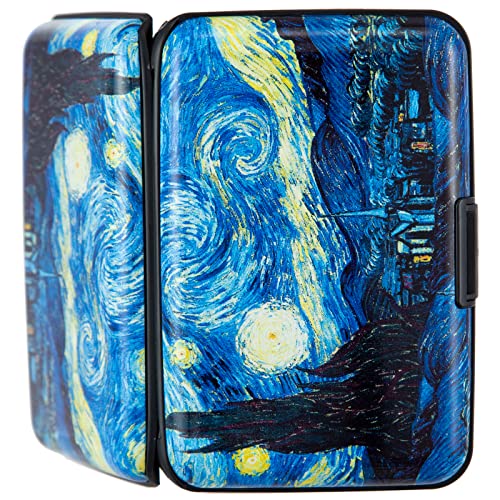 Caranda Credit Cards Holder, RFID Blocking Aluminum Wallet Metal Slim Hard Case for Men Women (Vincent van Gogh The Starry Night)