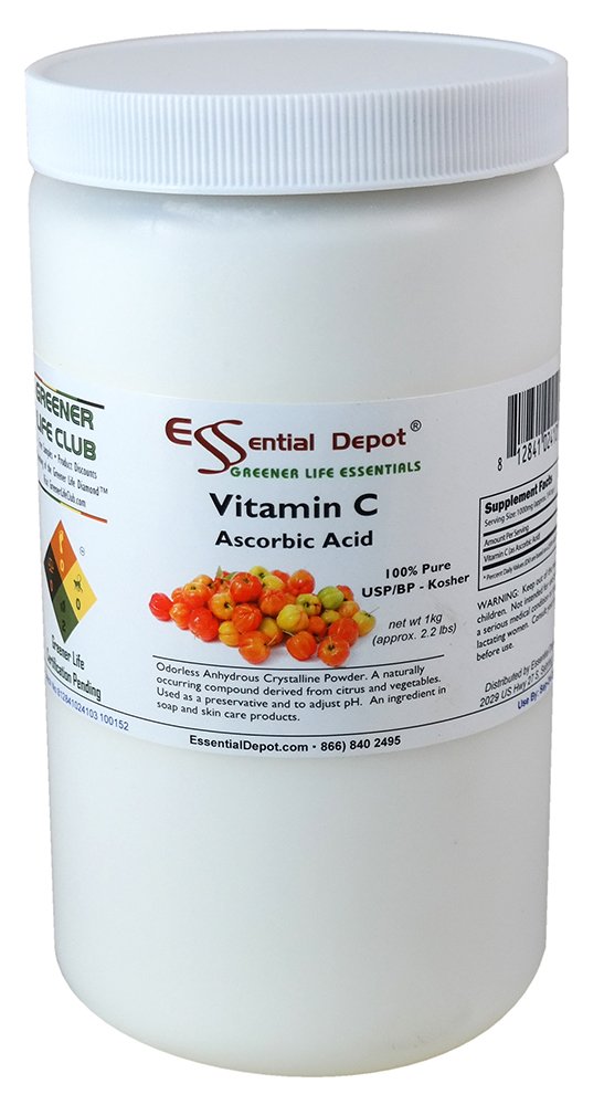 Essential Depot Ascorbic Acid Powder - Vitamin C - 2.2 lbs - 1 KG - USP - Safety Sealed HDPE Container with resealable Cap
