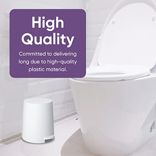 Superio Small Trash Can with Lid 3 Lite, Plastic Mini Waste Bin 0.75 Gallon, Modern Flat Lid Step Trash Can with Foot Pedal, Bathroom, Bedroom, Office, Under Desk, Soft Close (White)