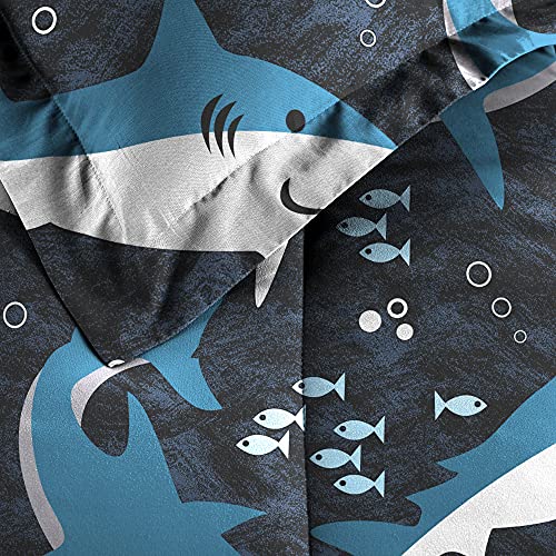 dream FACTORY Kids 5-Piece Complete Set Easy-Wash Super Soft Microfiber Comforter Bedding, Twin, Blue Sharks