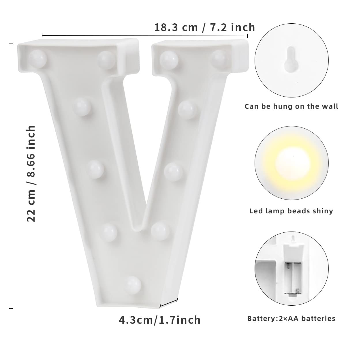 Laerjin Light Up Letters, Marquee Letters with Lights, Decorative Led Light Up Number, Light Up Number Sign for Night Light Wedding Birthday Party Christmas Home Bar - Letter Lights-V