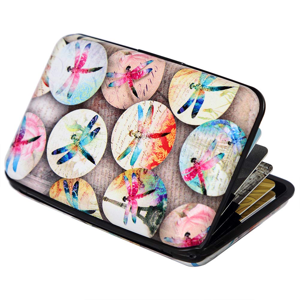 VICHLINE RFID Credit Card Holder Blocking Wallet for Women Men Mini Metal Slim Hard Aluminum Business Card Case (Watercolor Dragonfly)