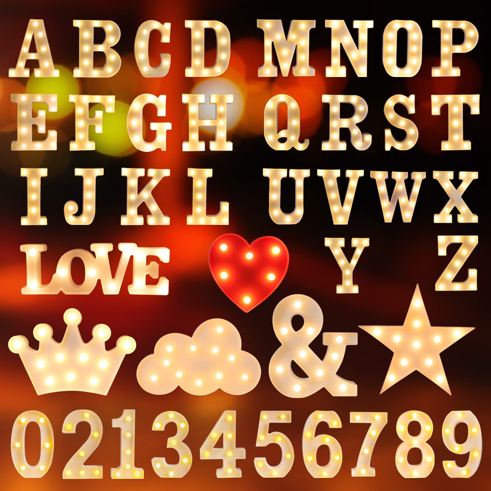 Laerjin Light Up Letters, Marquee Letters with Lights, Decorative Led Light Up Number, Light Up Number Sign for Night Light Wedding Birthday Party Christmas Home Bar - Letter Lights-V