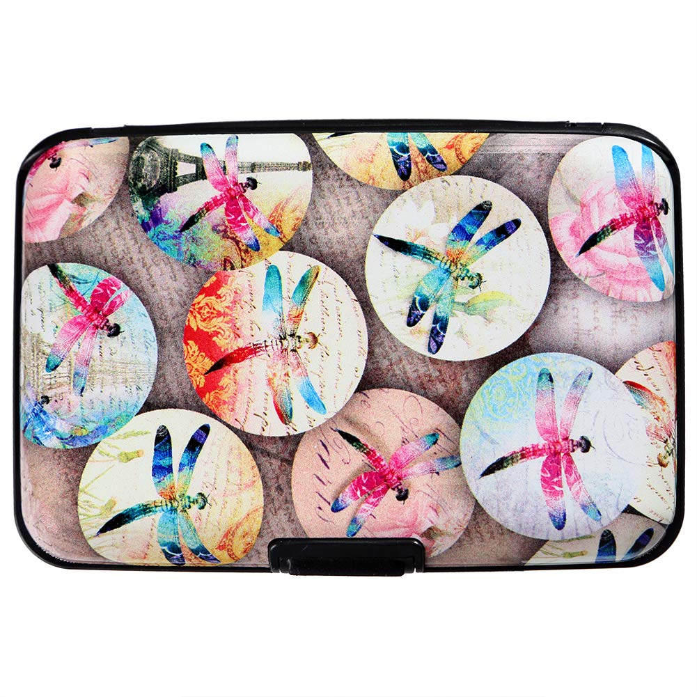 VICHLINE RFID Credit Card Holder Blocking Wallet for Women Men Mini Metal Slim Hard Aluminum Business Card Case (Watercolor Dragonfly)