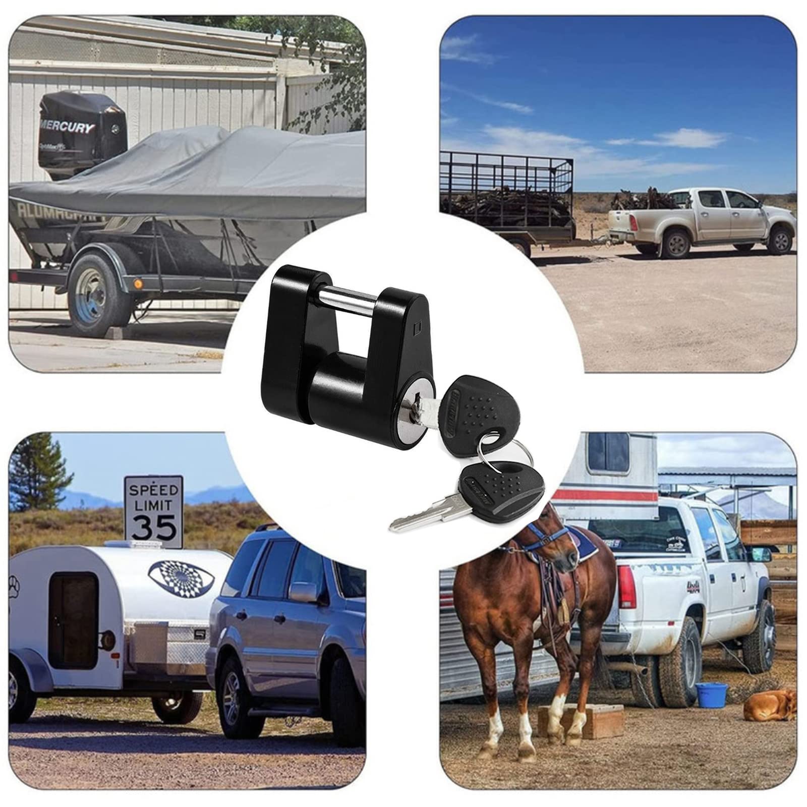 Trailer Hitch Coupler Lock, 1/4 "Diameter, 3/4" Span, Small Copper-plated Ball Cover Trailer Lock for Car, Tug, RV, Trucks (Black)