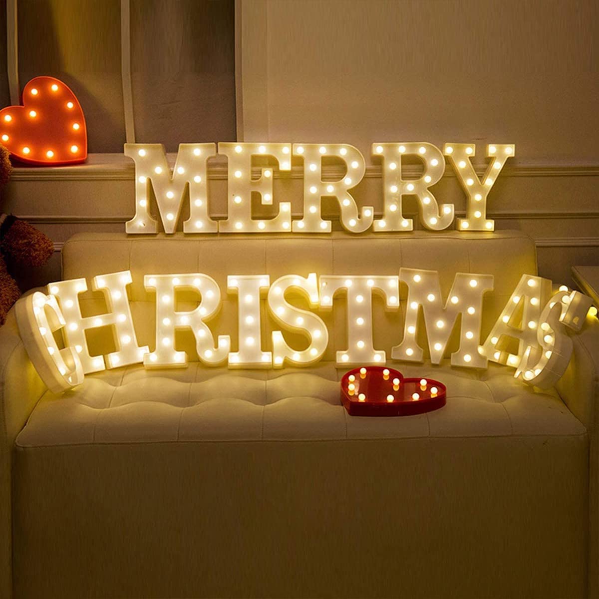 Laerjin Light Up Letters, Marquee Letters with Lights, Decorative Led Light Up Number, Light Up Number Sign for Night Light Wedding Birthday Party Christmas Home Bar - Letter Lights-V