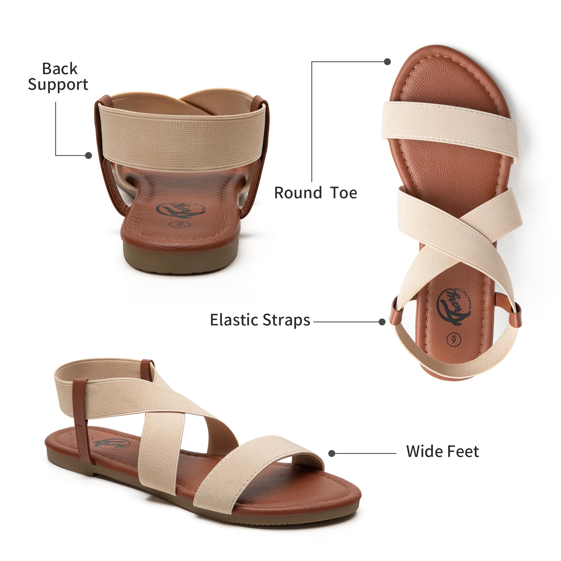 Trary Flat Sandals - Open Toe Cute Elastic Sandals for Women Beige White 105
