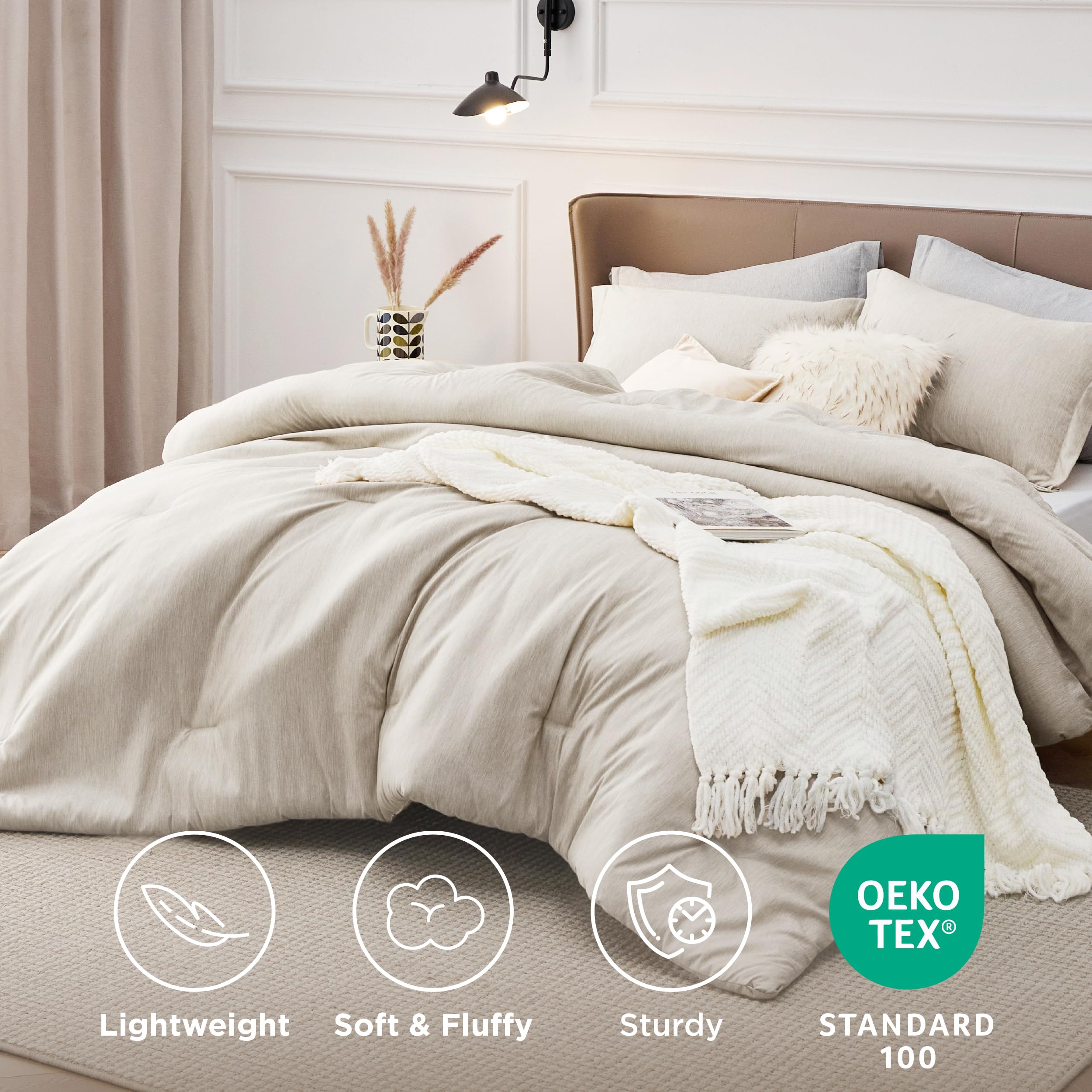 Bedsure Twin/Twin XL Comforter Set - Beige Soft Bedding for All Seasons, Cationic Dyed Bed Set, 2 Pieces, 1 Twin Size Comforter (68"x88") and 1 Pillow Sham (20"x26"+2")