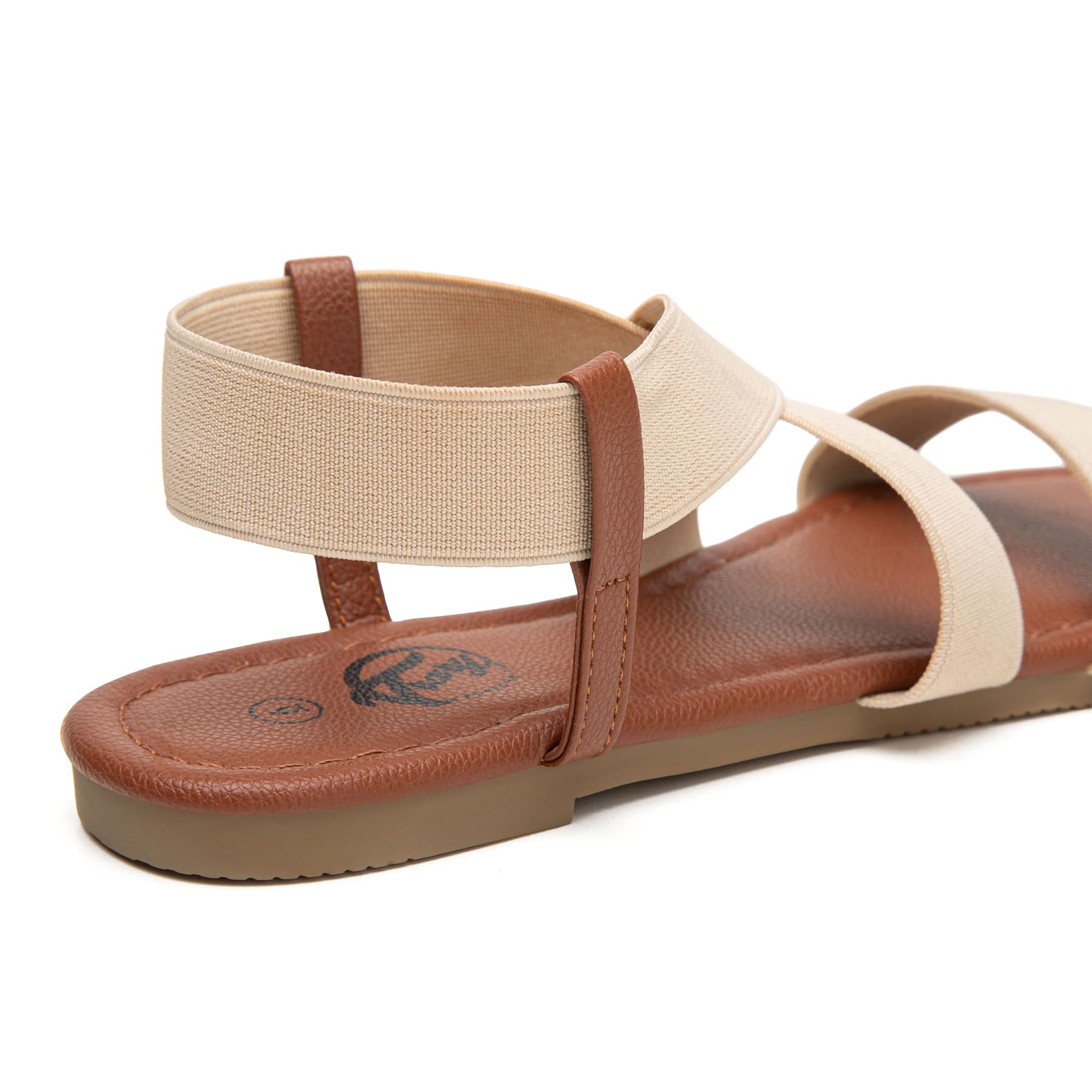 Trary Flat Sandals - Open Toe Cute Elastic Sandals for Women Beige White 105