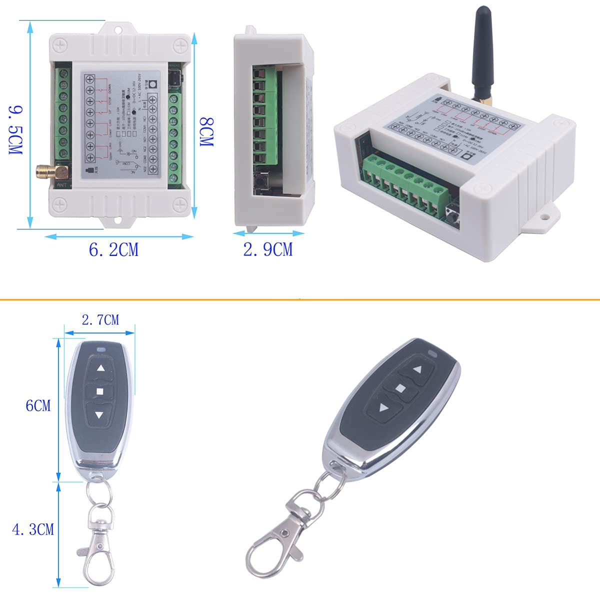 12V 24V 36V 2CH Universal Garage Door Remote Switch 433Mhz Wide Range Motor Forward and Reverse, 2 Channel Wireless Switch Garage Door keypad Universal Wireless (2X Control 433MHz)