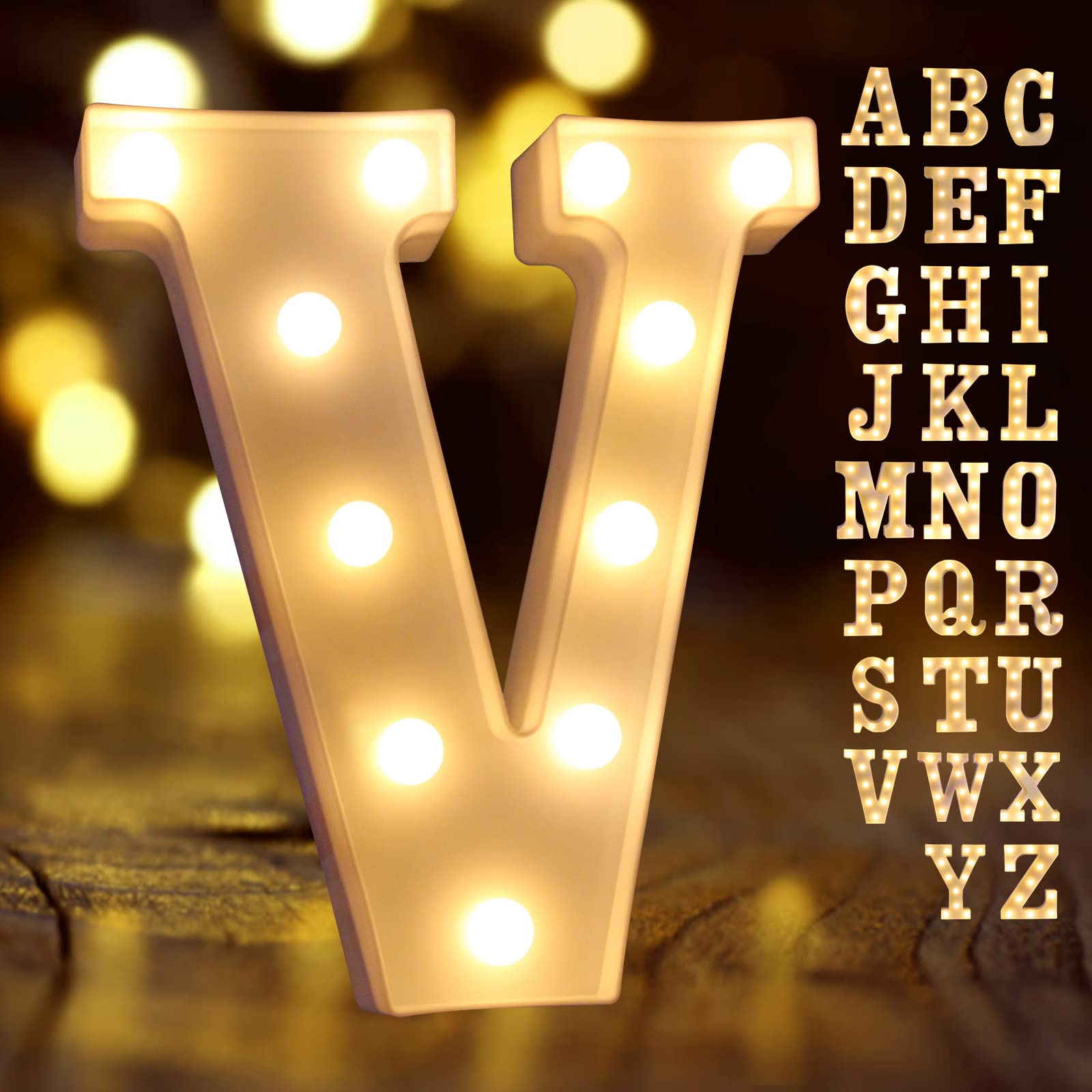 Laerjin Light Up Letters, Marquee Letters with Lights, Decorative Led Light Up Number, Light Up Number Sign for Night Light Wedding Birthday Party Christmas Home Bar - Letter Lights-V