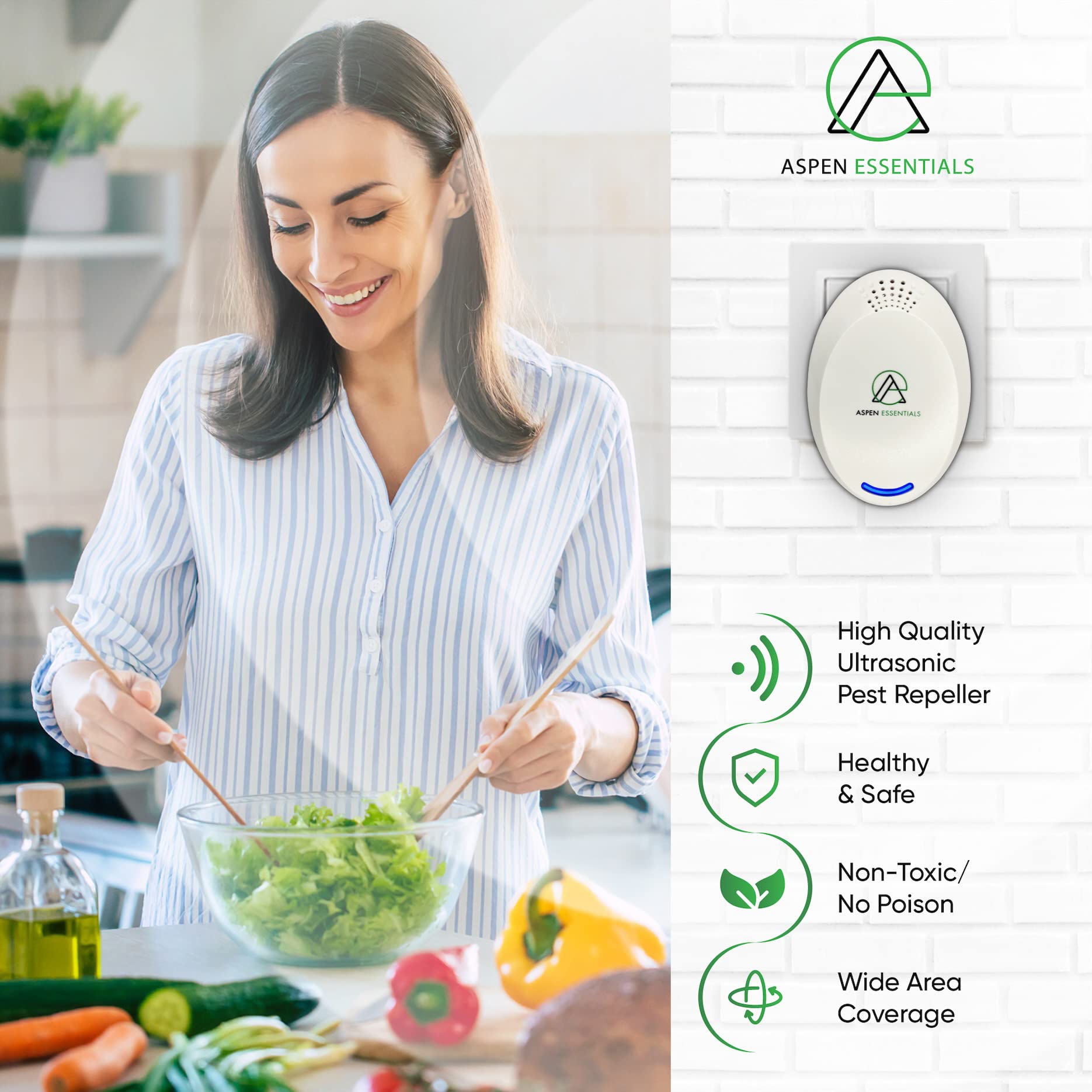 Aspen Essentials Ultrasonic Pest Repeller Indoor Pack of 4 Pest Repeller Plug in Mice Repellent for House | Bug Repellent for Indoor Pest Control for Office, Warehouse and Hotel