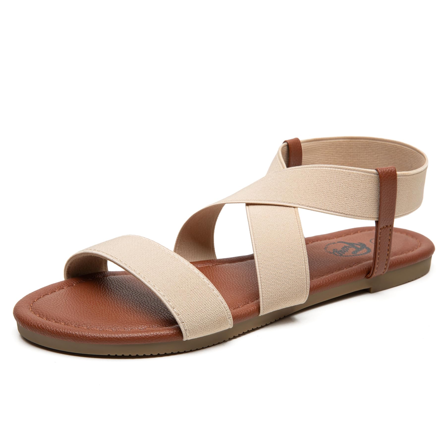 Trary Flat Sandals - Open Toe Cute Elastic Sandals for Women Beige White 105