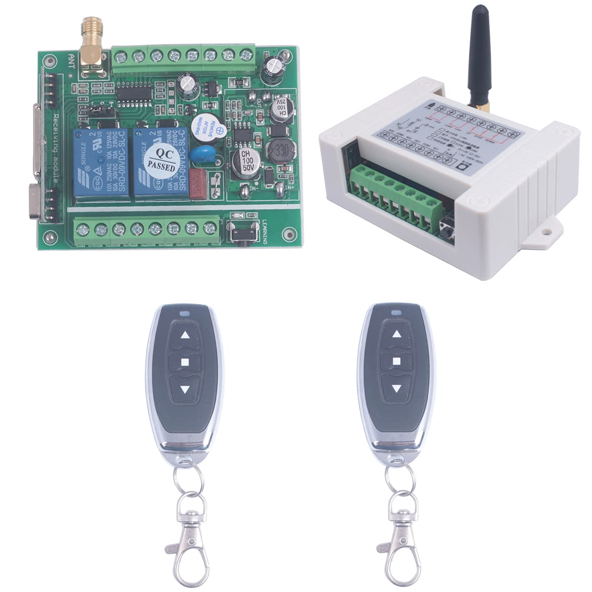 12V 24V 36V 2CH Universal Garage Door Remote Switch 433Mhz Wide Range Motor Forward and Reverse, 2 Channel Wireless Switch Garage Door keypad Universal Wireless (2X Control 433MHz)