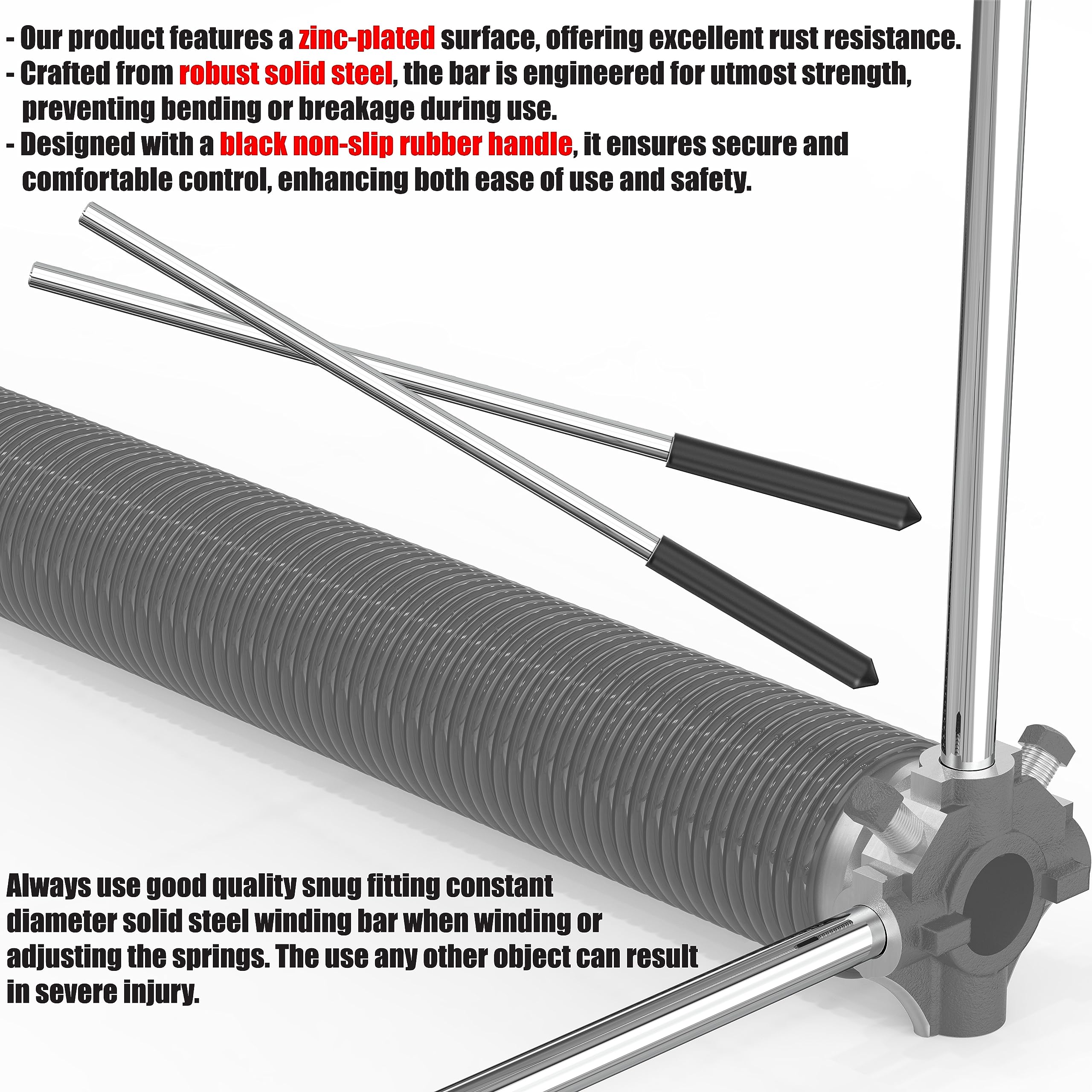 Blesseras Pair of 2" Garage Door Eletrophorsis Coated Torsion Springs Set (0.250 x 2" x 37") Includes 8.5 ft. Garage Door Cable, Pair of Non-Slip Winding Bars, Glove