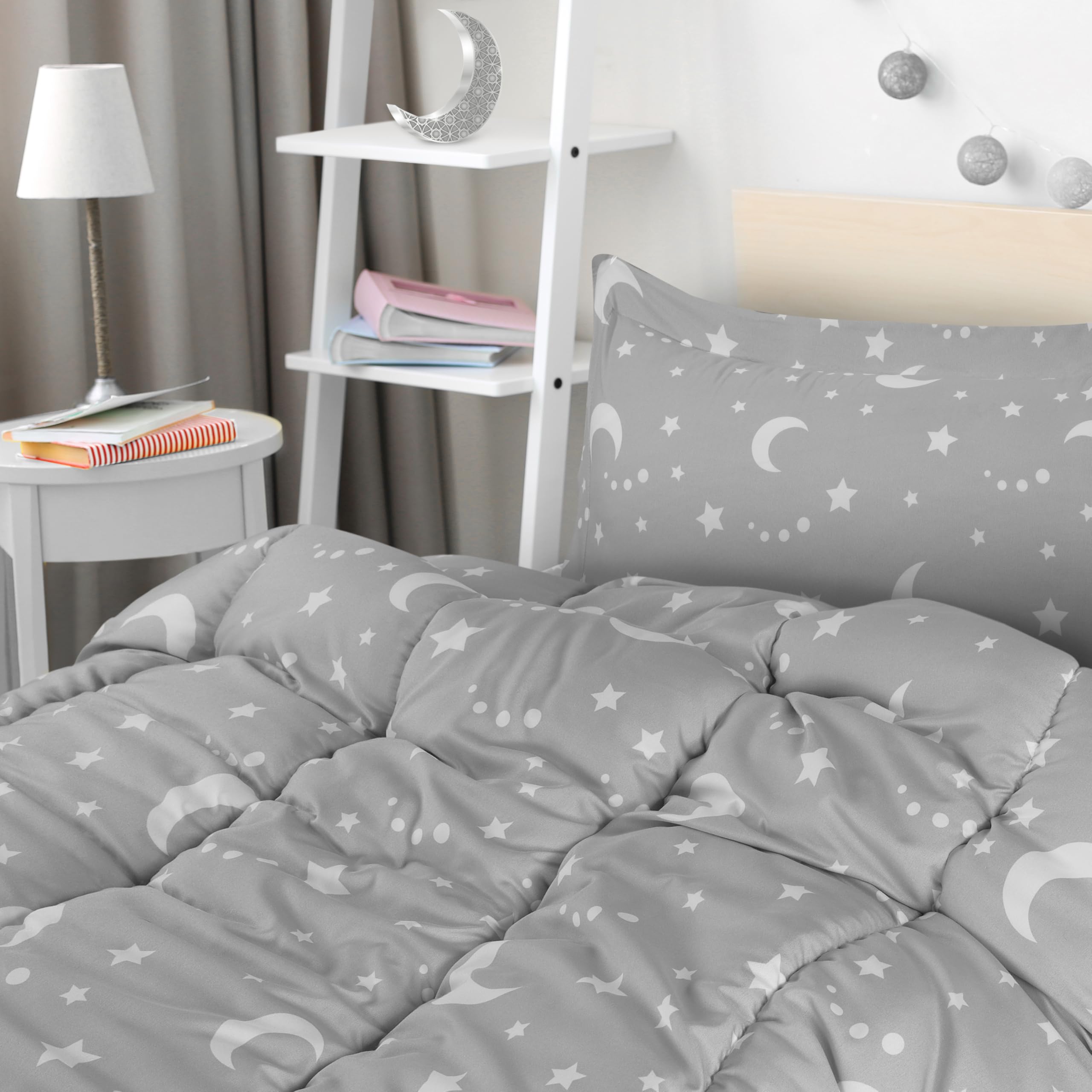 Utopia Bedding All Season Moon Star Comforter Set with 2 Pillow Cases, 3 Piece Soft Brushed Microfiber Kids Bedding Set for Boys/Girls, Machine Washable (Twin)