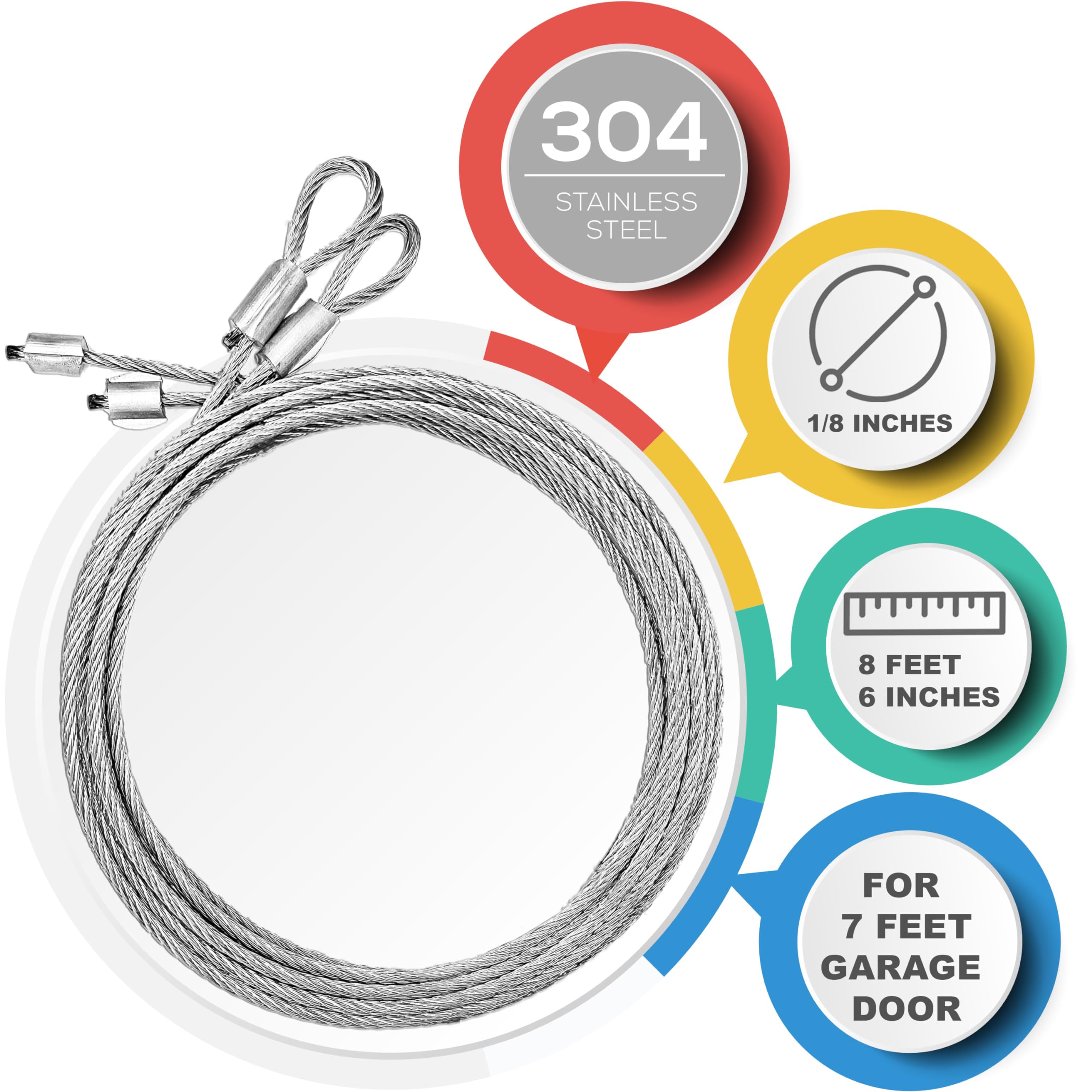 Blesseras Pair of 2" Garage Door Eletrophorsis Coated Torsion Springs Set (0.250 x 2" x 37") Includes 8.5 ft. Garage Door Cable, Pair of Non-Slip Winding Bars, Glove