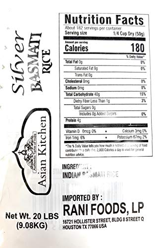 Asian Kitchen Silver White Basmati Rice Extra Long Aged 20lbs (9.08kg) ~ All Natural | Gluten Friendly | Vegan | Indian Origin | Export Quality
