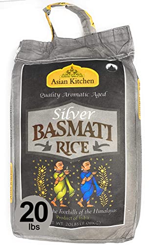 Asian Kitchen Silver White Basmati Rice Extra Long Aged 20lbs (9.08kg) ~ All Natural | Gluten Friendly | Vegan | Indian Origin | Export Quality