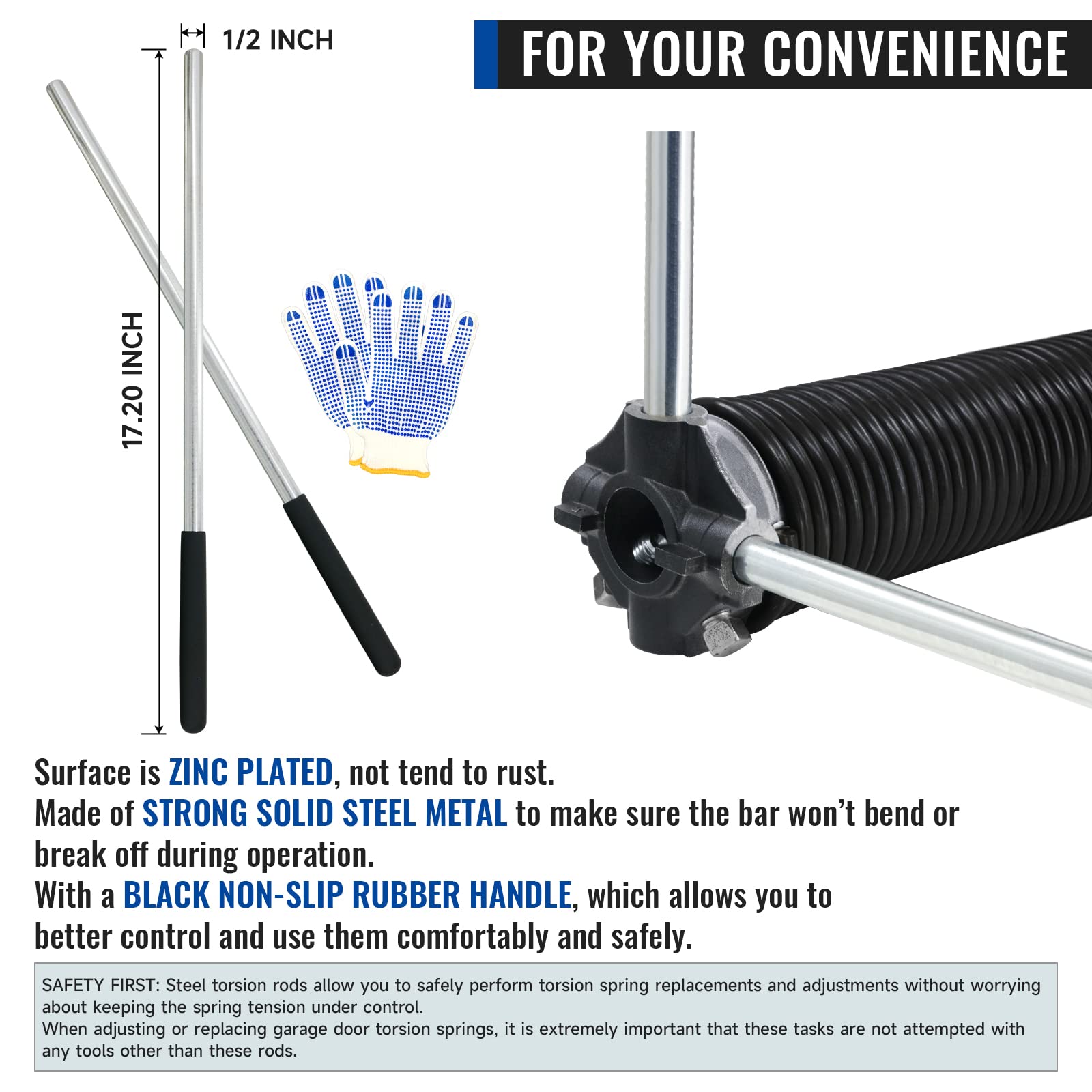 YoToolGDS Left Hand Wind(Black Cone)2" Garage Door Torsion Spring with Non-Slip Winding Bars & Gloves, High Precision Electrophoresis Black Coated, for Replacement, MIN 16,000 Cycles (0.250x2''x32'')