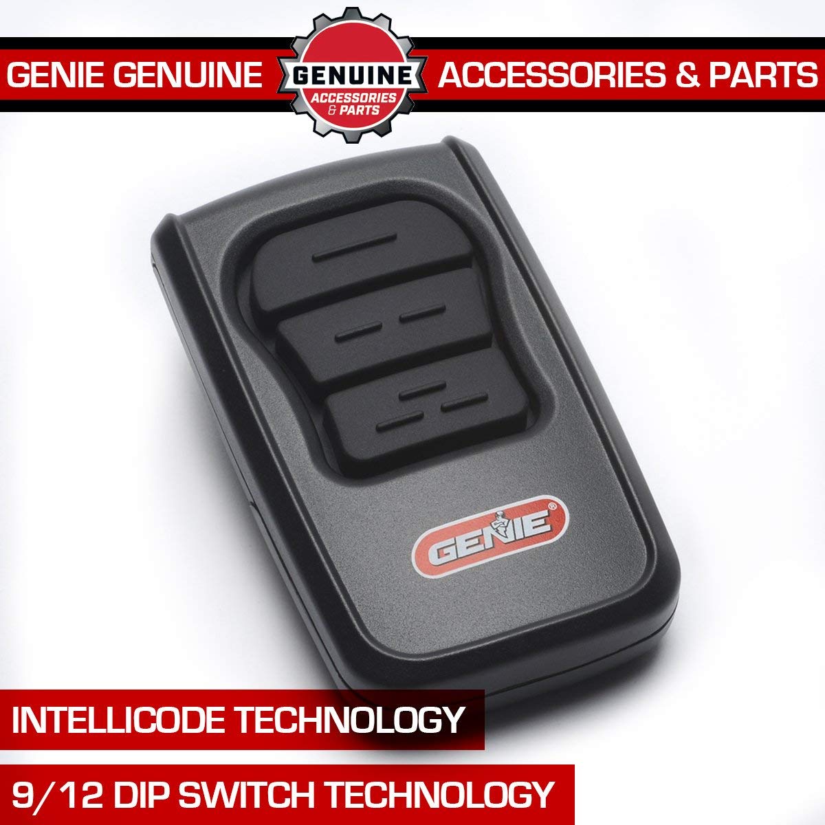 GenieMaster 3-Button Garage Door Opener Remote - Compatible with Genie Garage Door Openers Made Since 1993 with Intellicode Technology and/or 9/12 Dipswitches - Model GM3T-R