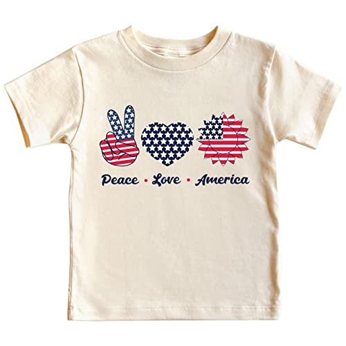 Boys and Girls Independence Day Peace Love America Print Short Sleeved T Shirt 3 to 14 Years Old Children Short T Shirt (Z, 9-10 Years)